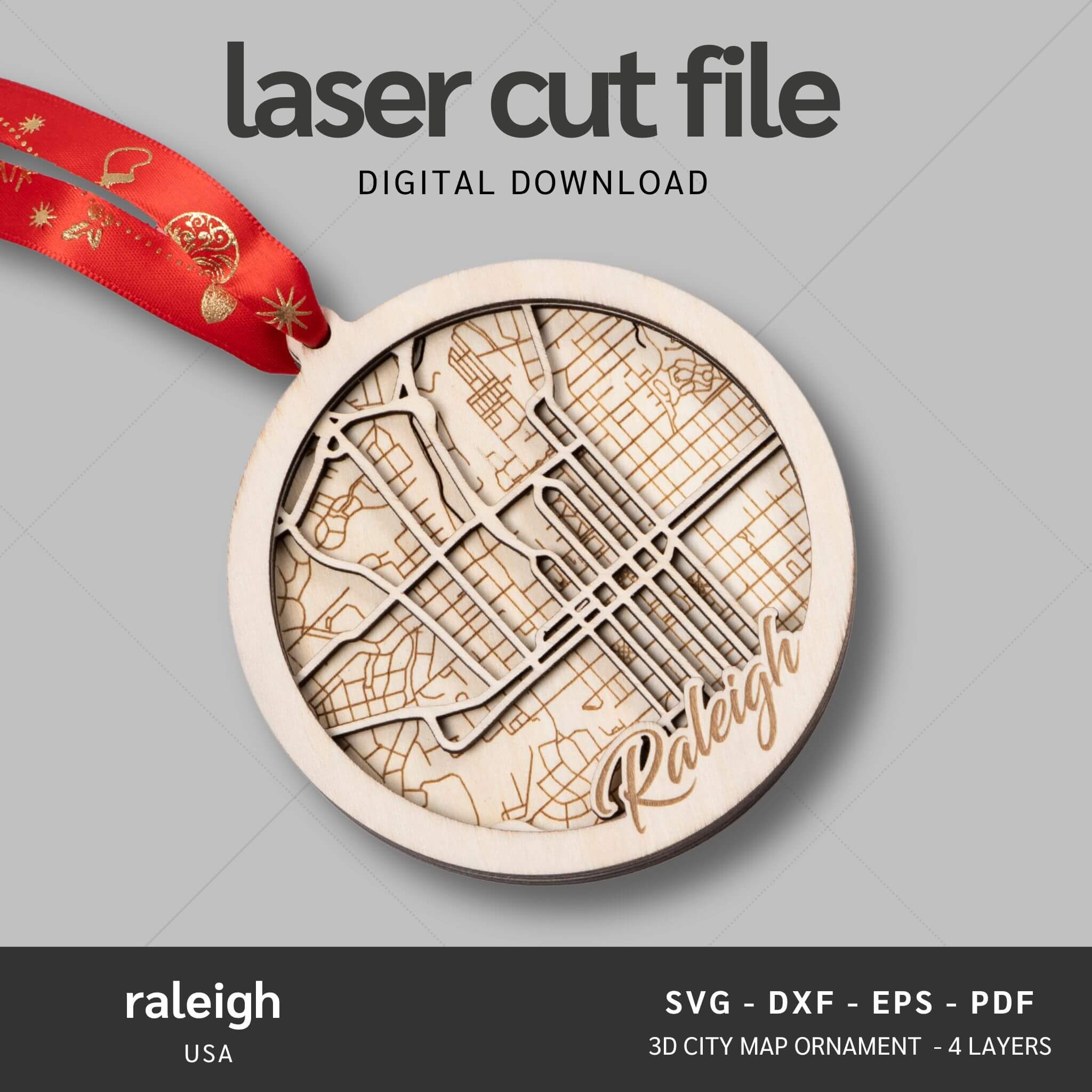 Raleigh, North Carolina USA City Map Ornaments Files - 4 Layers - Svg ...