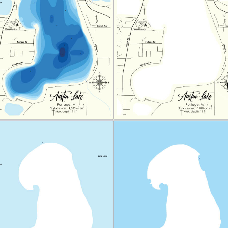 Austin Lake, Michigan Laser Map Files - 10 Layers - Svg/Ai/Dxf/Pdf ...
