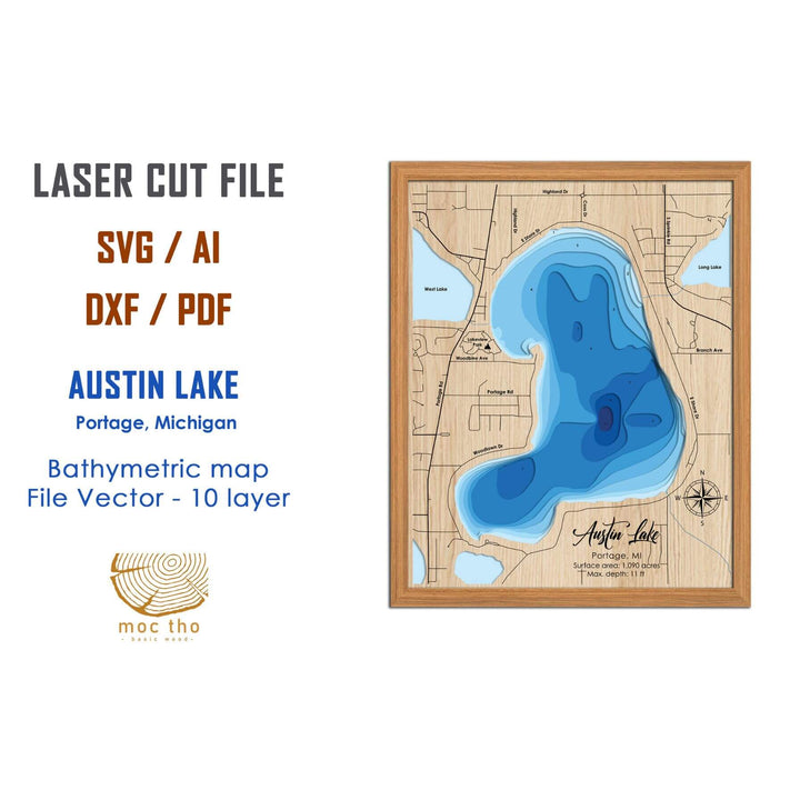 Austin Lake, Michigan Laser Map Files - 10 Layers - Svg/Ai/Dxf/Pdf – My ...