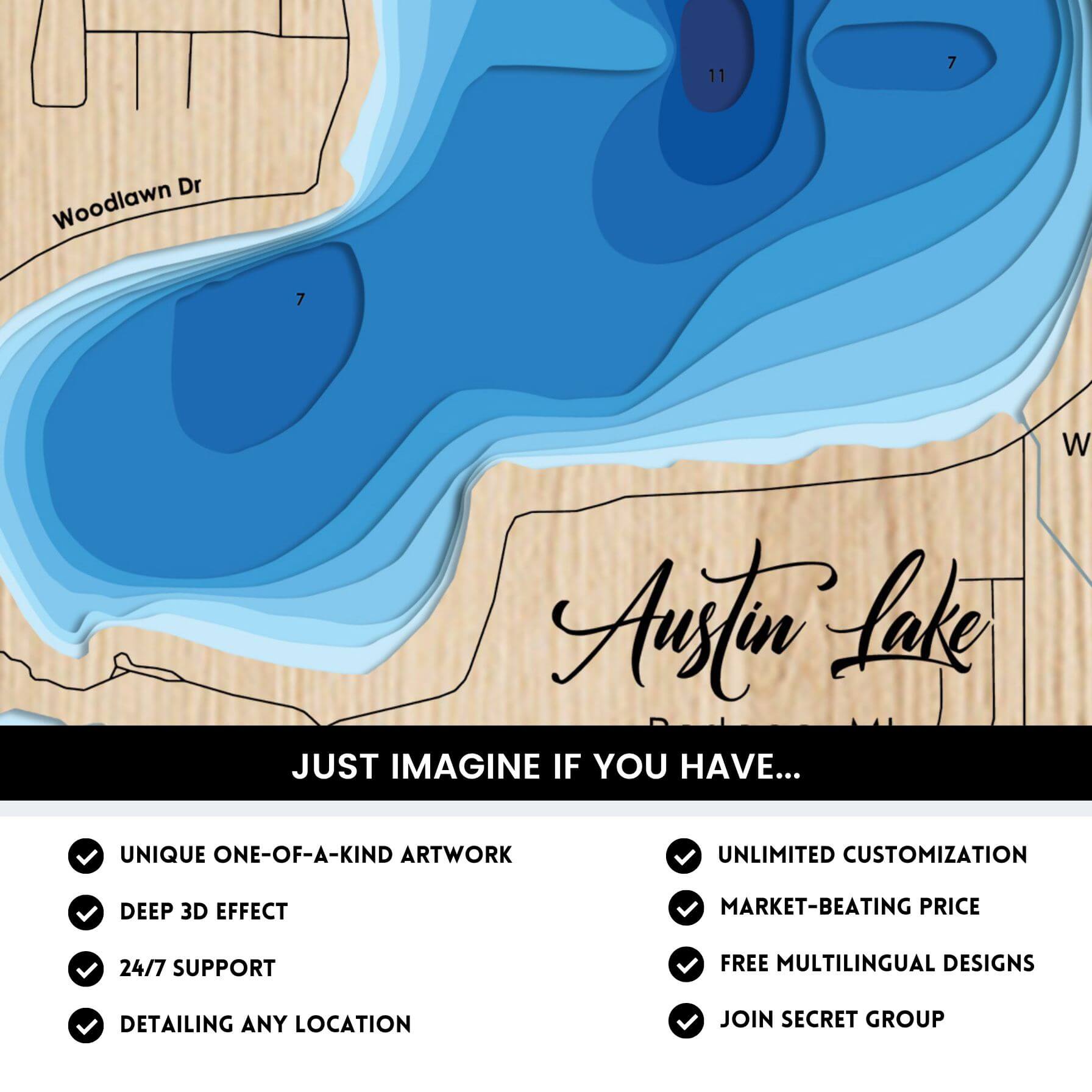 Austin Lake, Michigan Laser Map Files - 10 Layers - Svg/Ai/Dxf/Pdf ...