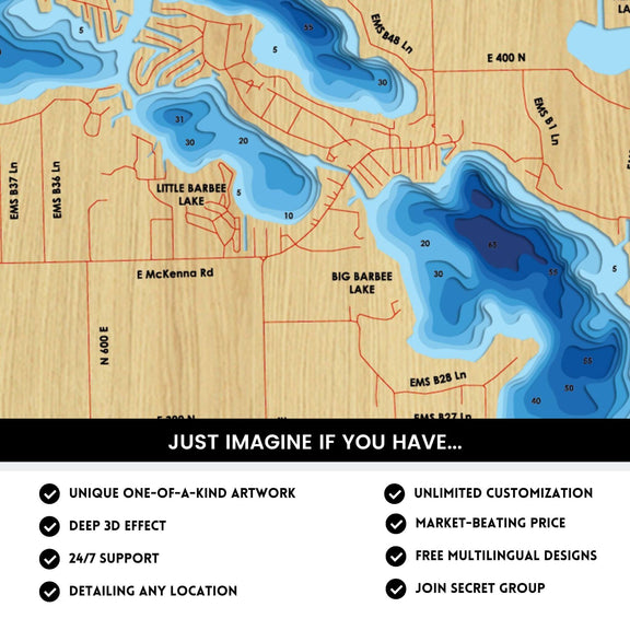 Barbee Chain of Lakes, Indiana Laser Map Files - Svg/Ai/Dxf/Pdf – Moc ...