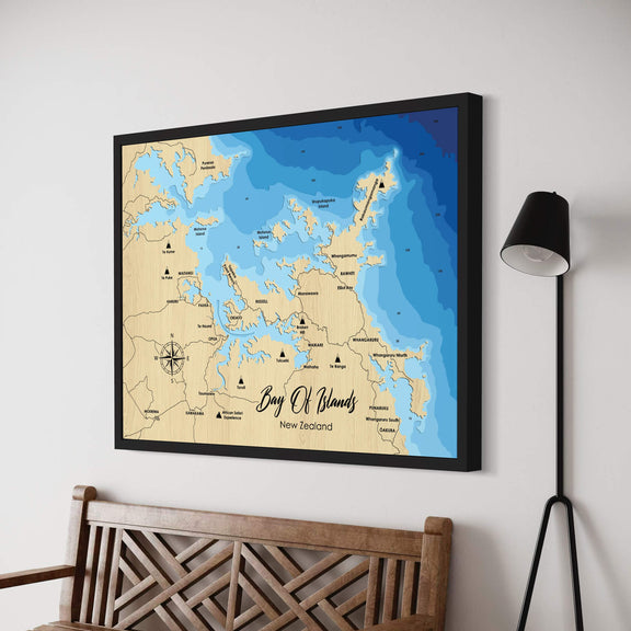 Bay of Islands, New Zealand 3D Wooden Map - Blue – 9 Layers – Moc Tho LLC