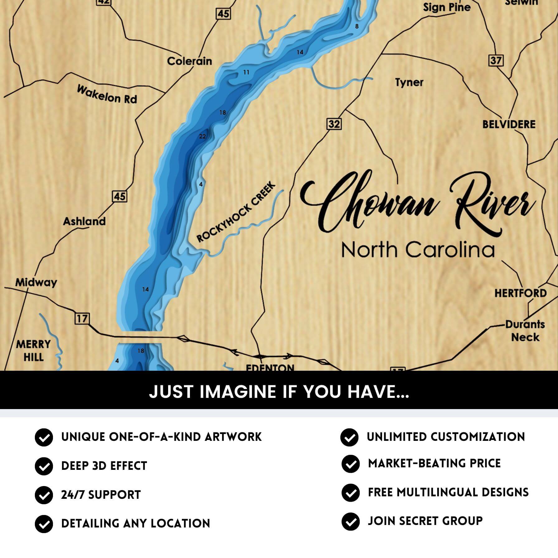 Chowan River, North Carolina Laser Map Files -Svg/Ai/Dxf/Pdf -8 Layers ...