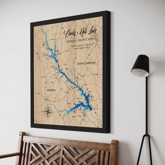 Clarks Hill Lake, Georgia 3D Wooden Map – Blue – 7 Layers – Moc Tho LLC