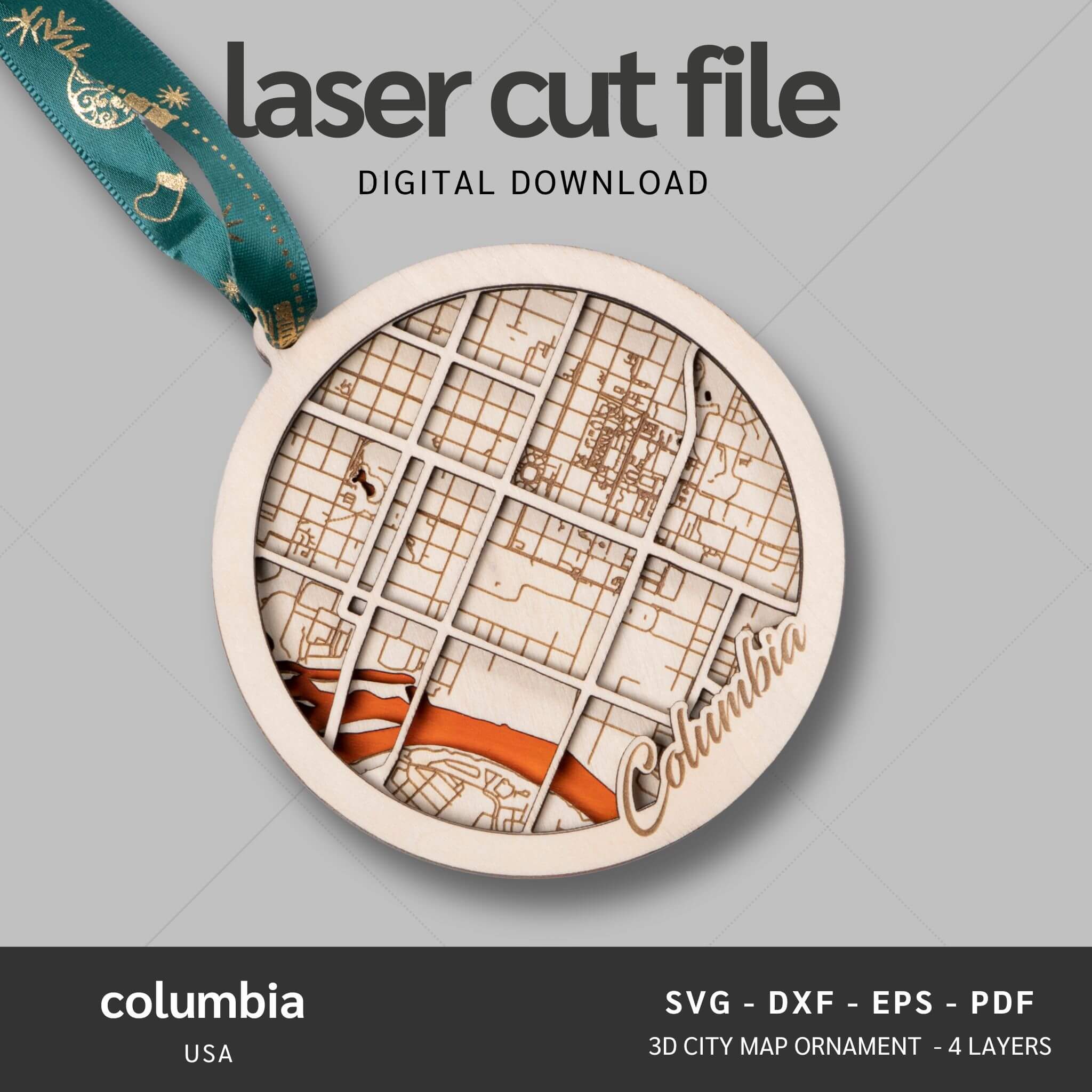 Columbia, South Carolina USA City Map Ornaments Files - 4 Layers - Svg ...