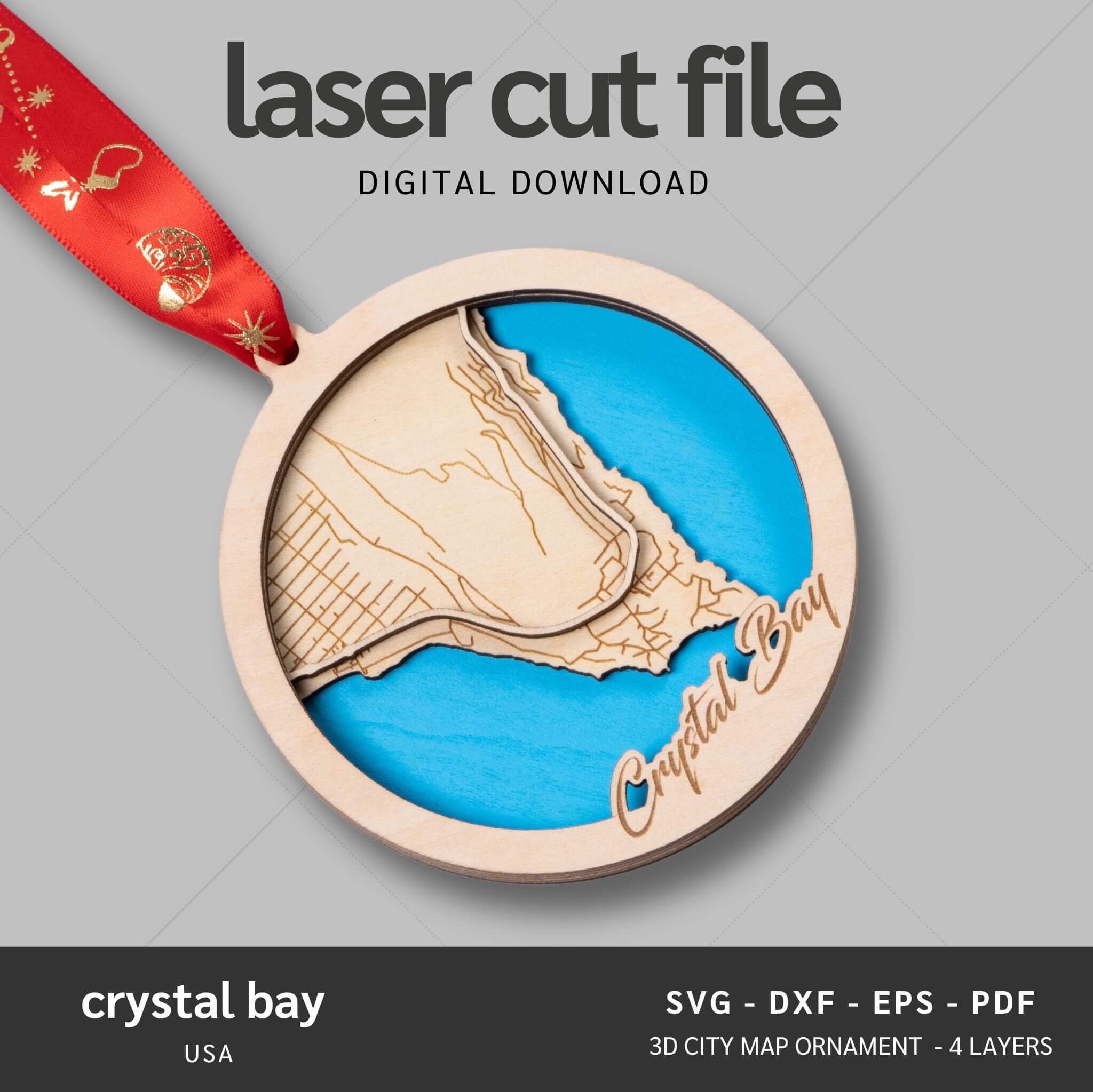 Crystal Bay, Nevada USA City Map Ornaments Files - 4 Layers - Svg/Ai/D ...