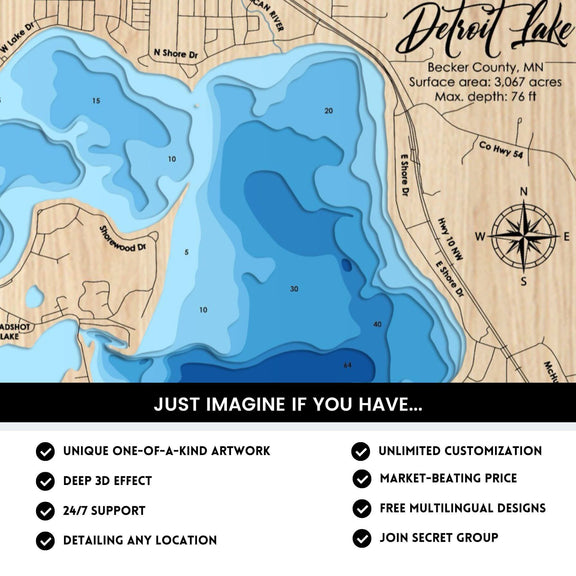 Detroit Lake, Minnesota Laser Map Files - 9 Layers - Svg/Ai/Dxf/Pdf ...