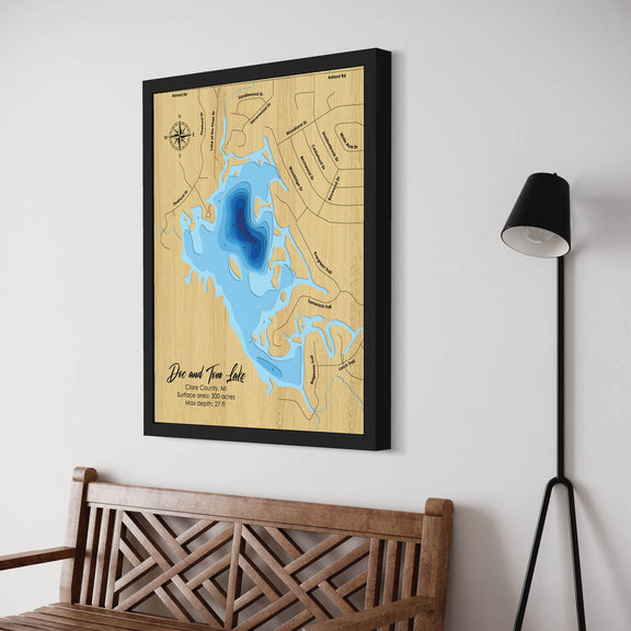 Doc and Tom Lake, Michigan 3D Wooden Map – Blue – 9 Layers – Moc Tho LLC