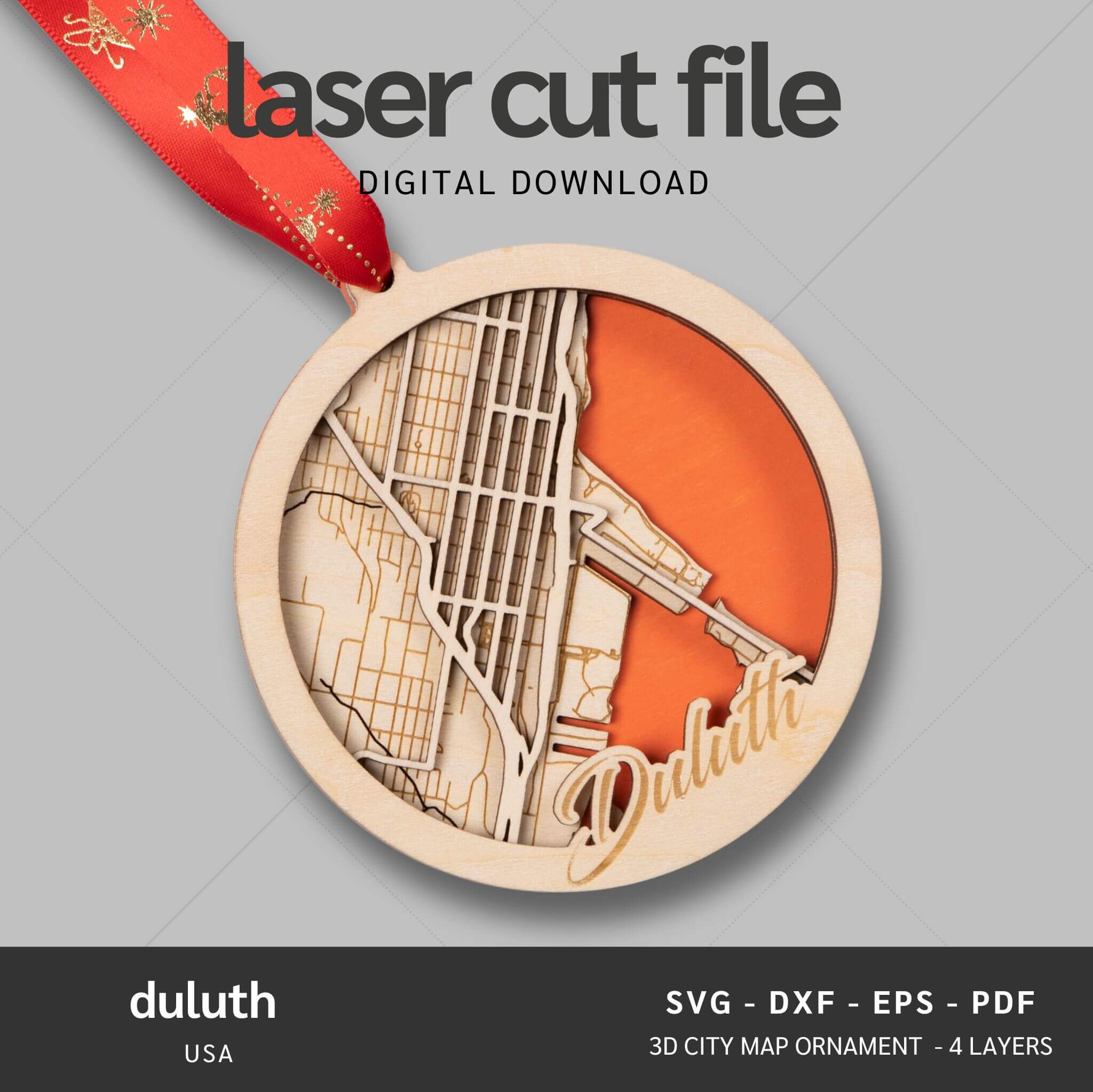 Duluth, Minnesota USA City Map Ornaments Files - 4 Layers - Svg/Ai/Dxf ...