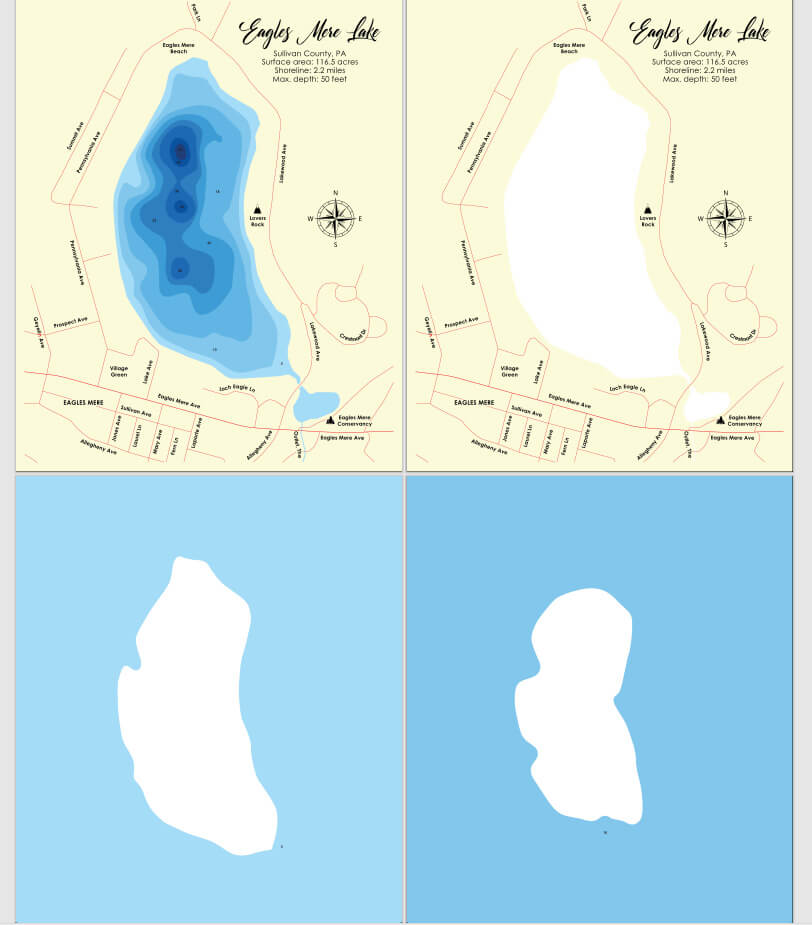 Eagles Mere Lake, Pennsylvania Laser Map Files - 9 Layers - Svg/Ai/Dxf ...