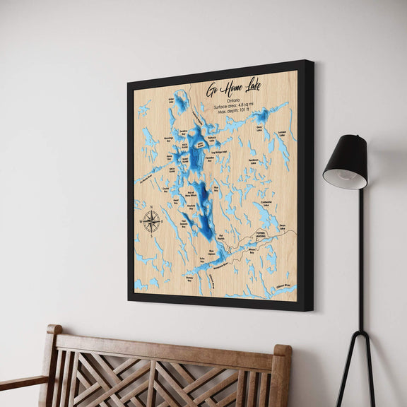 Go Home Lake, Ontario 3D Wooden Map - Blue – 9 Layers – Moc Tho LLC
