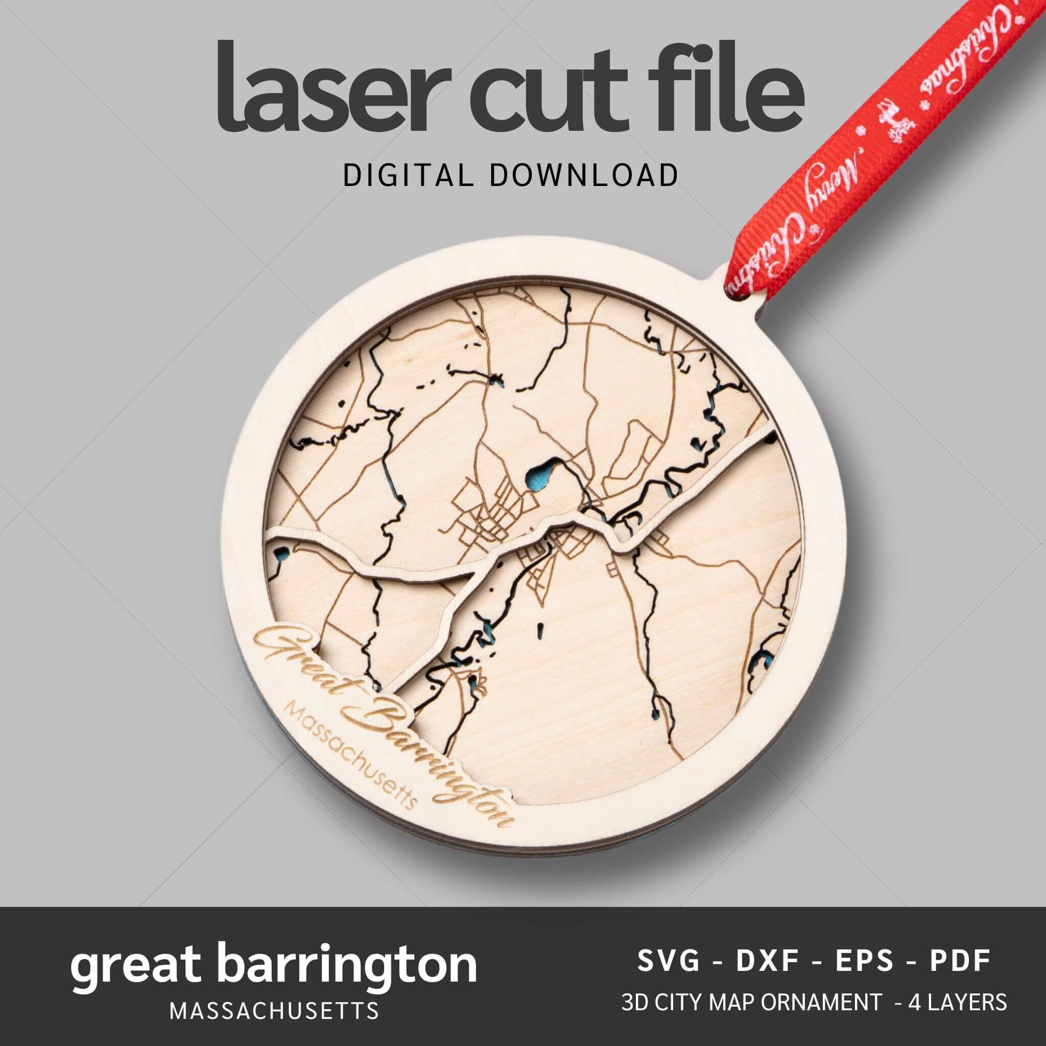 Great Barrington, MA City Map Ornaments Files - 4 Layers - Svg/Ai/Dxf ...
