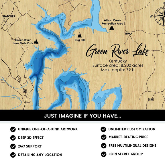 Green River Lake, Kentucky Laser Map Files - 7 Layers - Svg/Ai/Dxf/Pdf ...