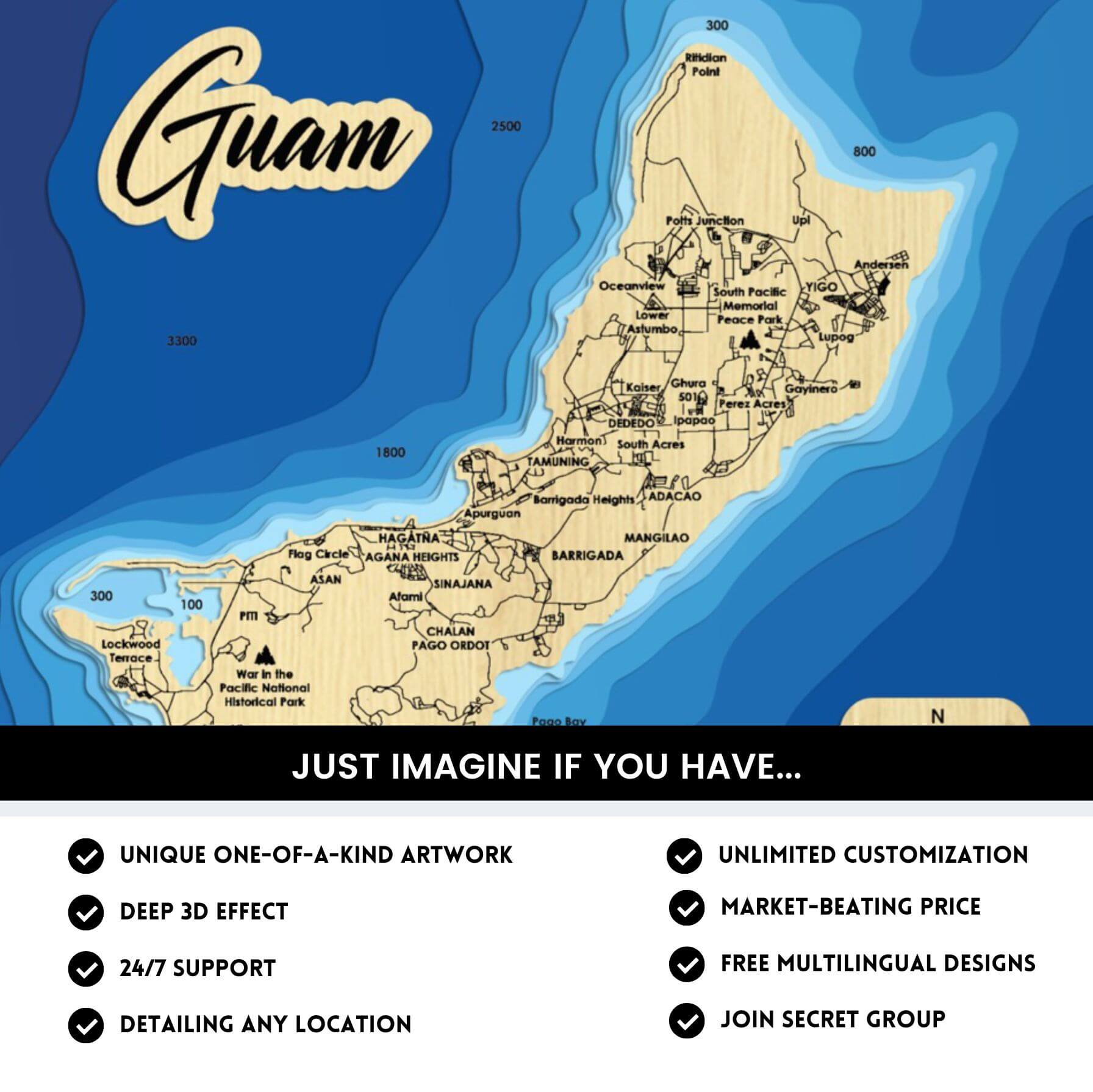 Guam, USA Laser Map Files - 9 Layers - Svg/Ai/Dxf/Pdf – Moc Tho LLC