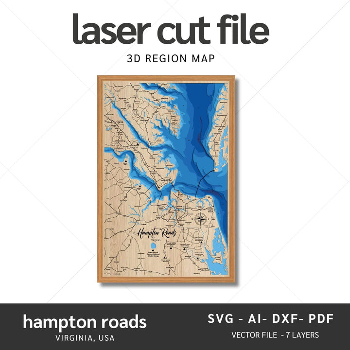 Hampton Roads, Virginia Laser Map Files - 7 Layers - Svg/Ai/Dxf/Pdf ...