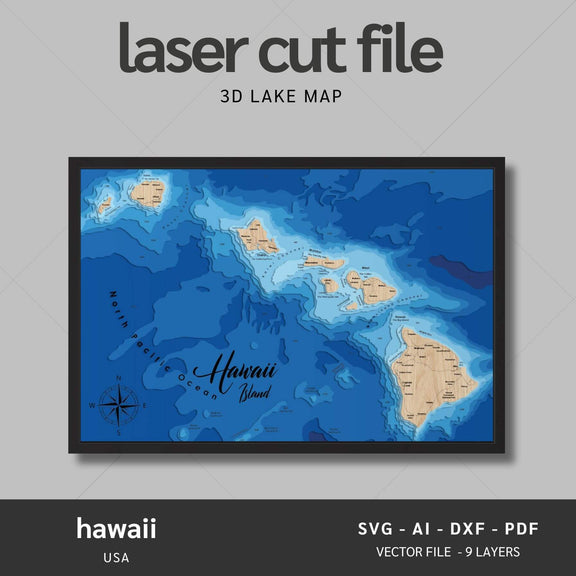 Hawaii, USA Laser Map Files - 9 Layers - Svg/Ai/Dxf/Pdf – Moc Tho LLC