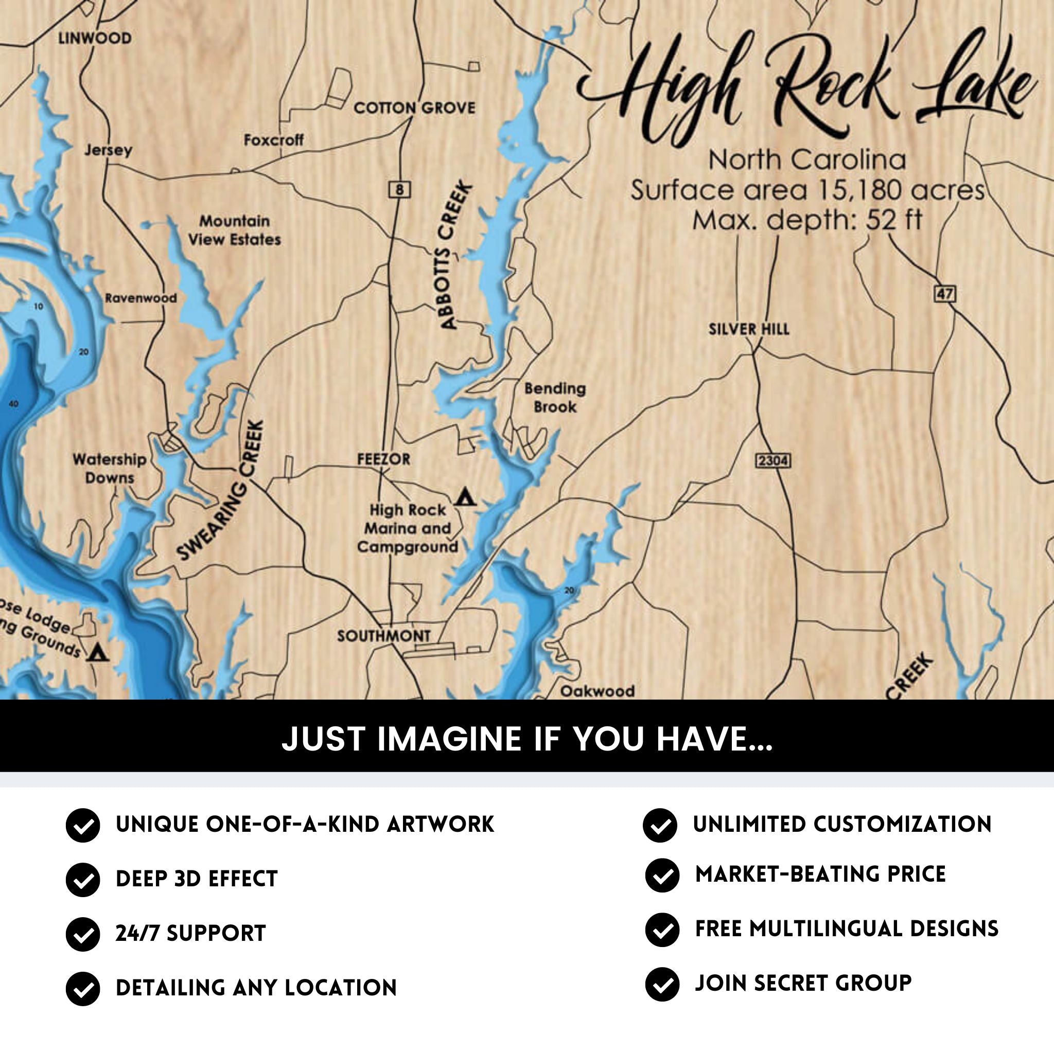 High Rock Lake, North Carolina Laser Map Files-7 Layers-Svg/Ai/Dxf/Pdf ...