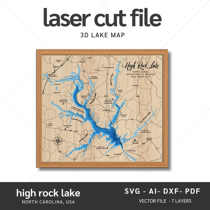 High Rock Lake. North Carolina Laser Map Files-7 Layers-Svg/Ai/Dxf/Pdf ...