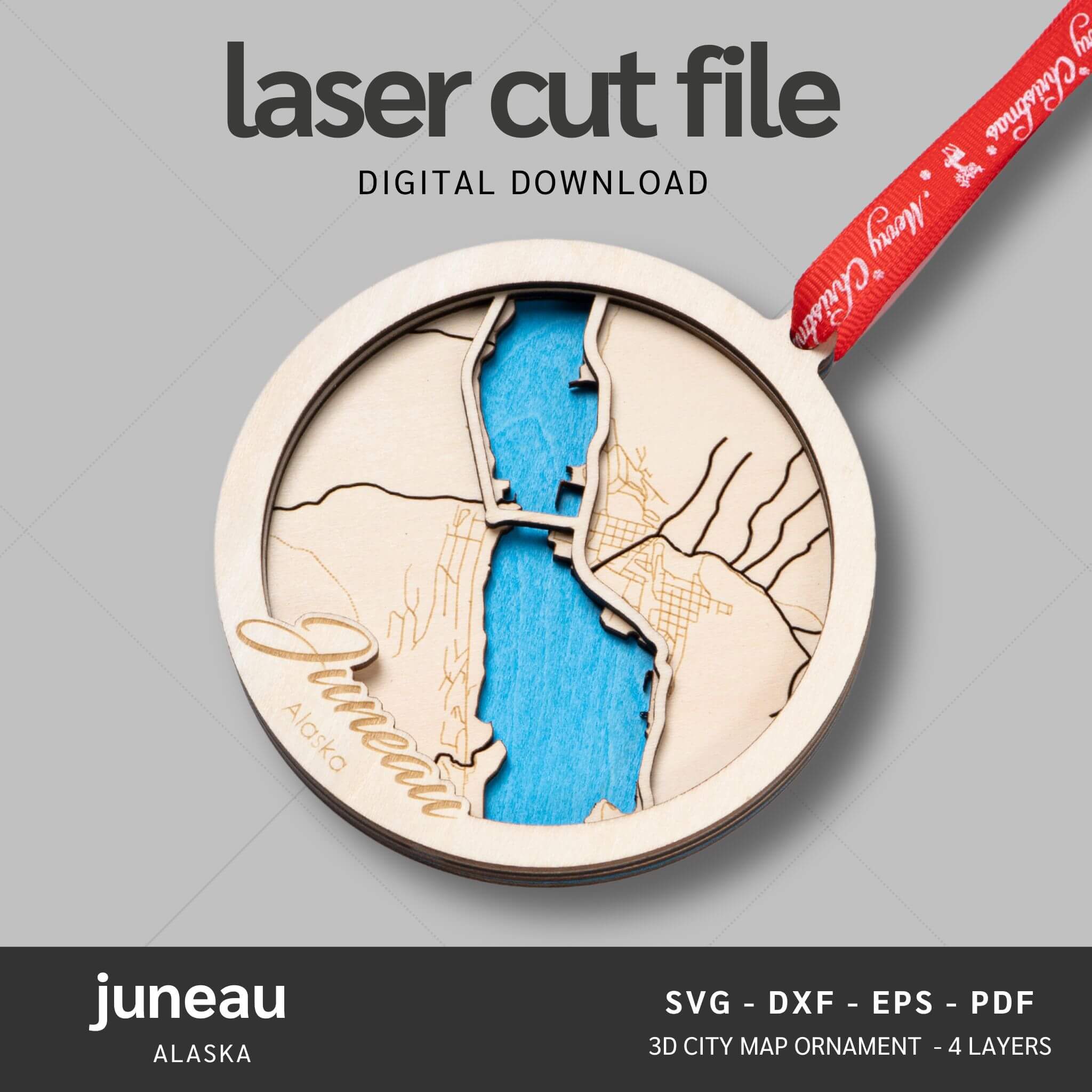 Juneau, AK City Map Ornaments Files - 4 Layers - Svg/Ai/Dxf/Pdf – Moc ...