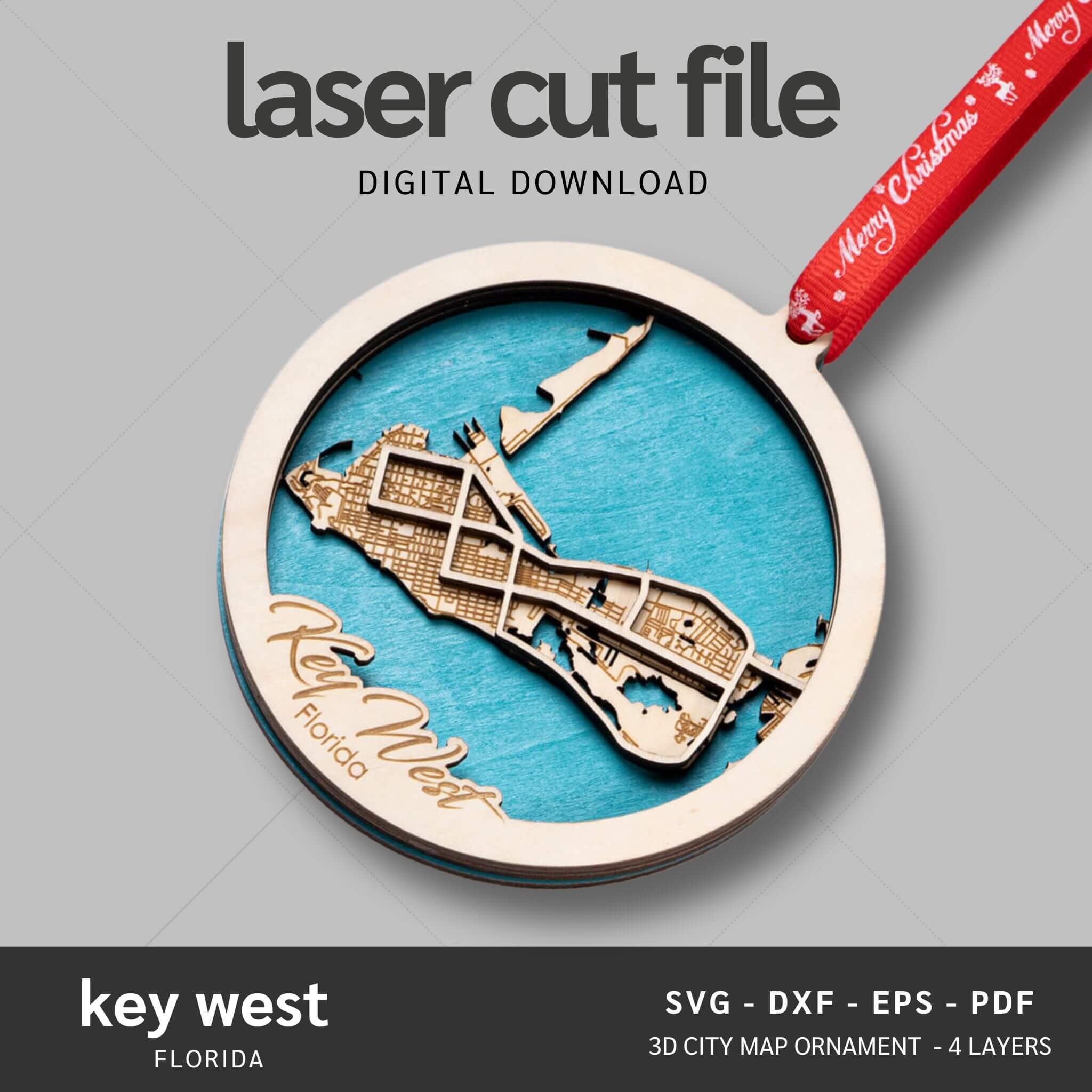 Key West, FL City Map Ornaments Files - 4 Layers - Svg/Ai/Dxf/Pdf – Moc ...