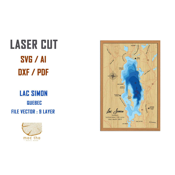 Lac Simon, Quebec Canada Laser Map Files - 9 Layers - Svg/Ai/Dxf/Pdf ...