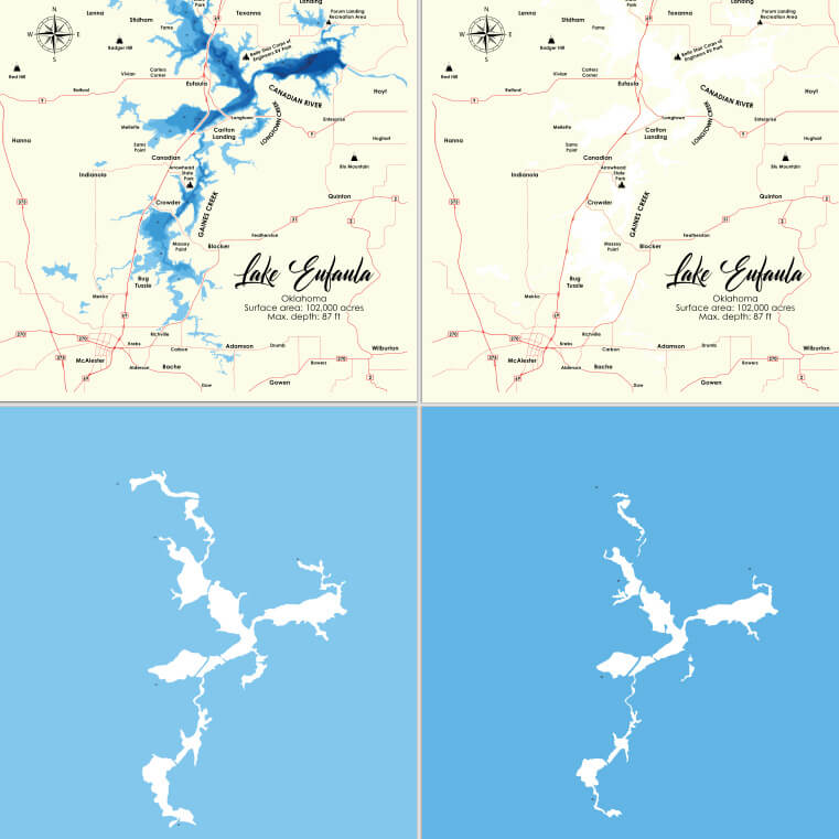 Lake Eufaula, Oklahoma Laser Map Files - 8 Layers - Svg/Ai/Dxf/Pdf ...