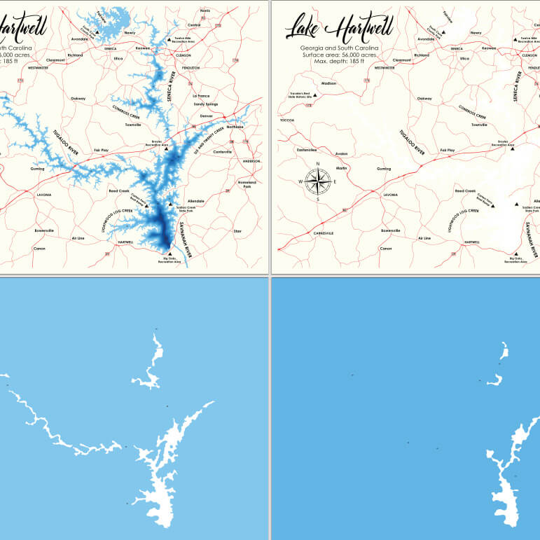 Lake Hartwell, Georgia & South Carolina Laser Map Files - 8 Layers - S ...