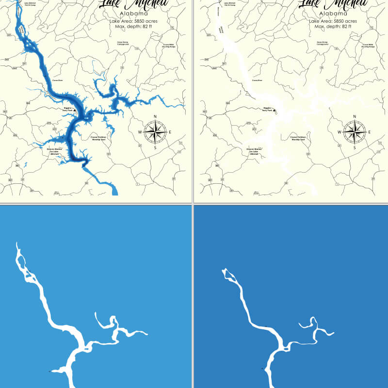 Lake Mitchell, Alabama Laser Map Files - 6 Layers - Svg/Ai/Dxf/Pdf ...