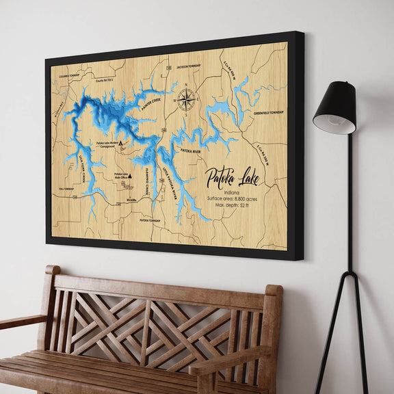 Lake Patoka, Indiana 3D Wooden Map - Blue – 8 Layers – Moc Tho LLC
