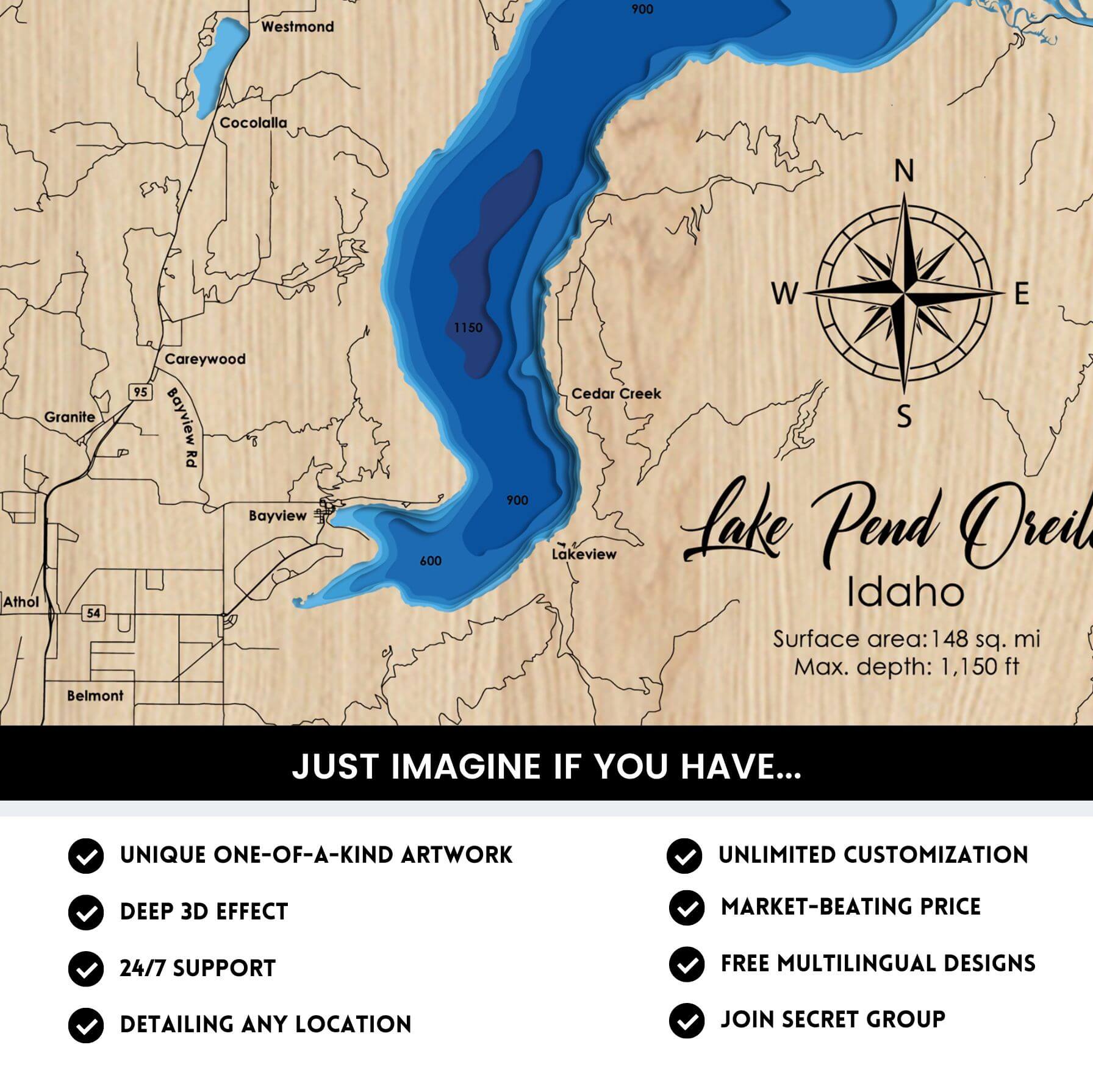 Lake Chetek, Wisconsin Laser Map Files - 7 Layers - Svg/Ai/Dxf/Pdf ...