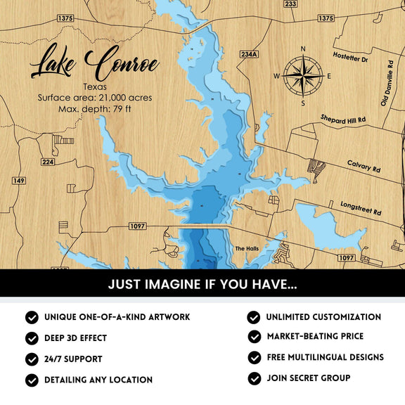 Lake Conroe, Texas Laser Map Files - 9 Layers - Svg/Ai/Dxf/Pdf – Moc ...