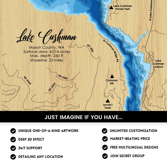 Lake Cushman, Washington Laser Map Files - 9 Layers - Svg/Ai/Dxf/Pdf ...