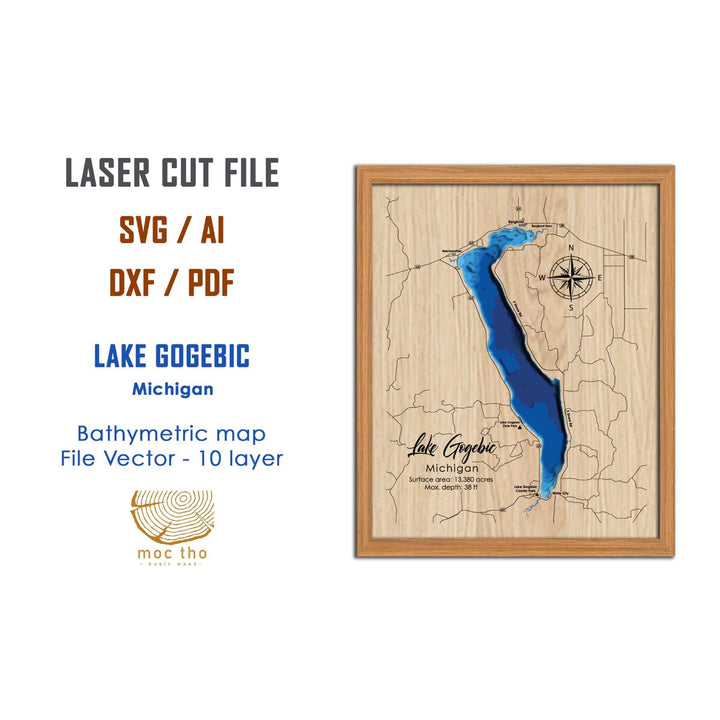 Lake Gogebic, Michigan Laser Map Files - 10 Layers - Svg/Ai/Dxf/Pdf ...