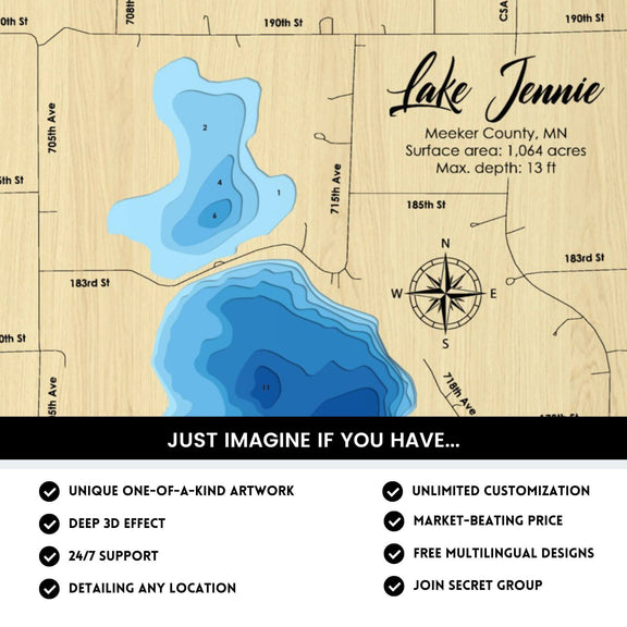 Lake Jennie, Minnesota Laser Map Files - 9 Layers - Svg/Ai/Dxf/Pdf ...