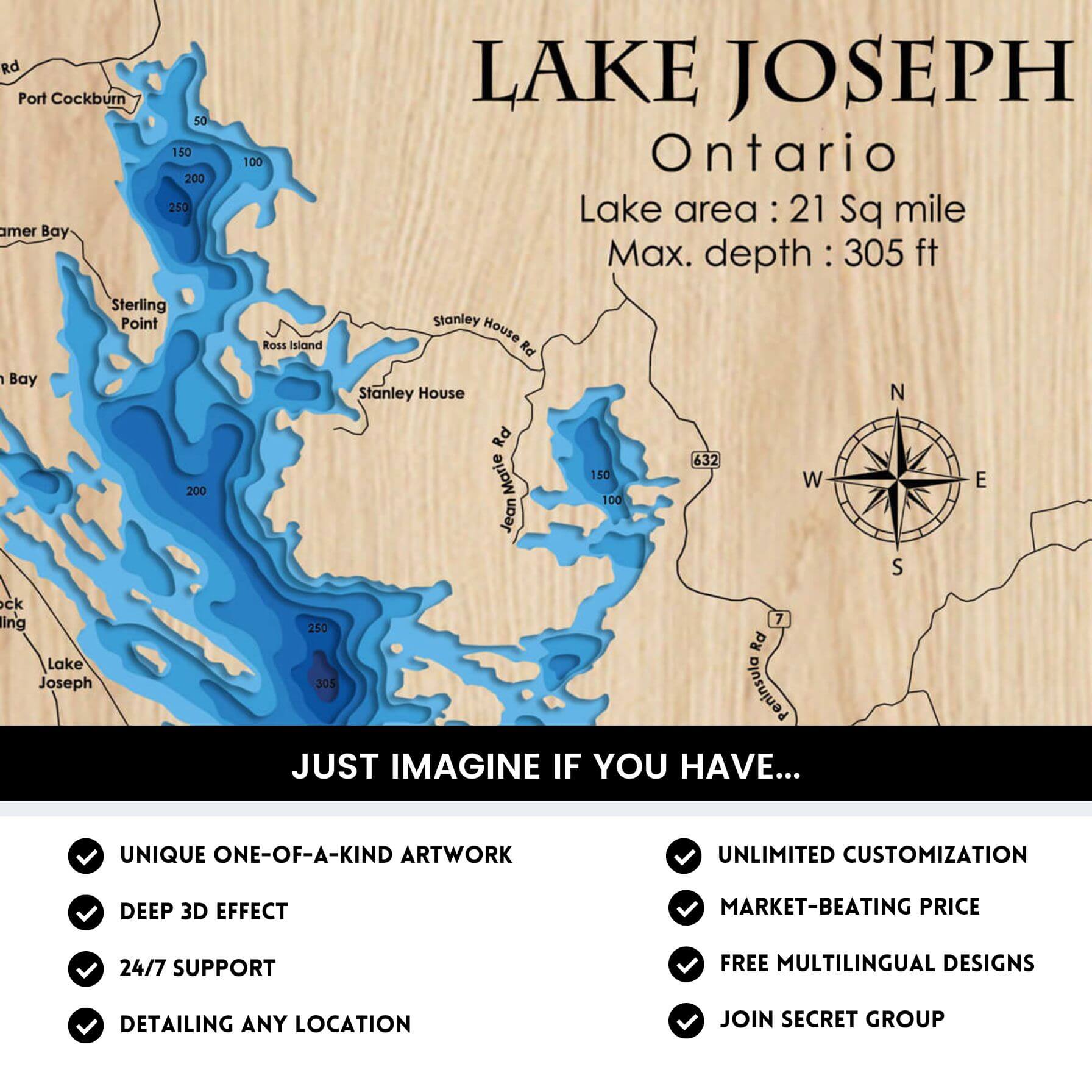 Lake Joseph, Ontario Laser Map Files - 7 Layers - Svg/Ai/Dxf/Pdf – Moc ...