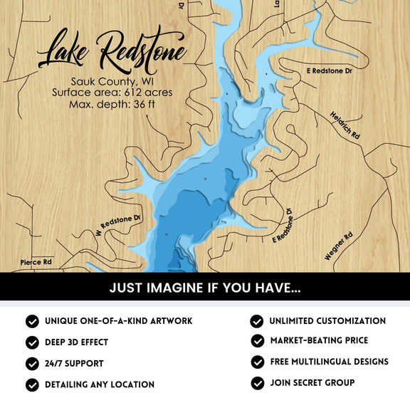 Lake Redstone, Wisconsin Laser Map Files - 9 Layers - Svg/Ai/Dxf/Pdf ...
