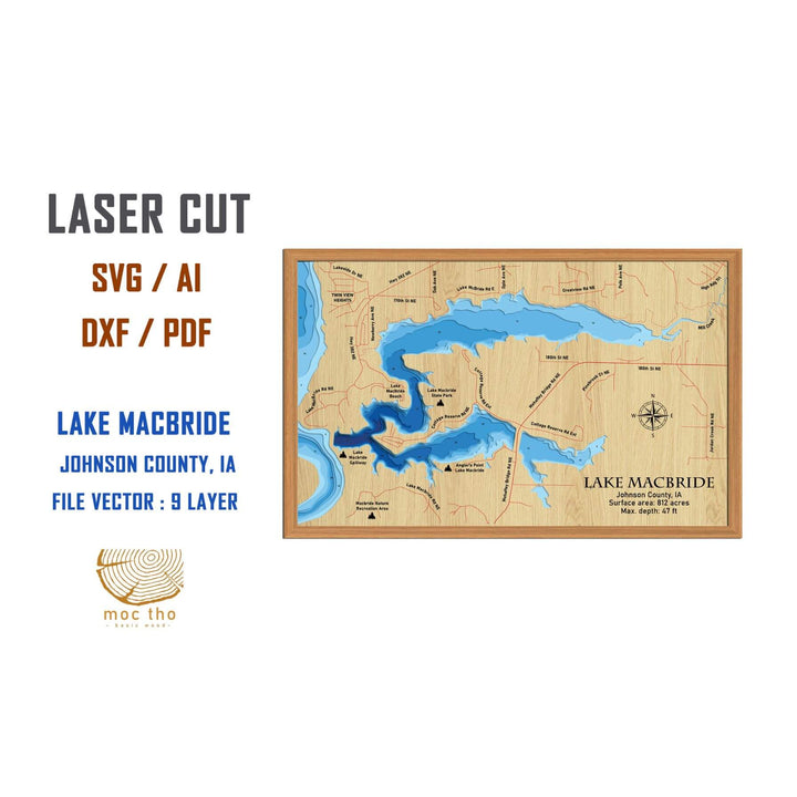 Lake Macbride, Iowa Laser Map Files - 9 Layers - Svg/Ai/Dxf/Pdf – Moc Tho