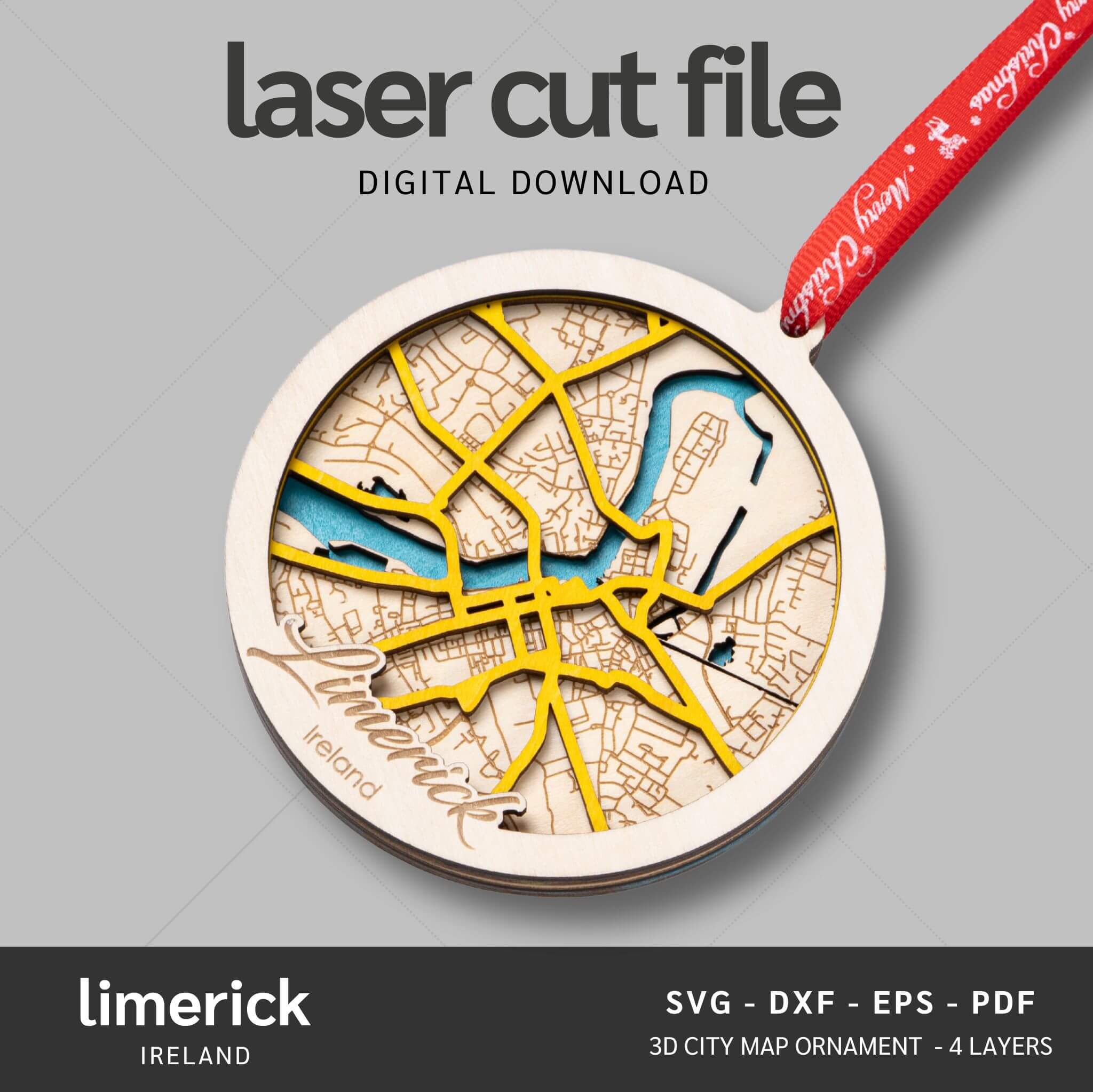 Limerick, Ireland City Map Ornaments Files - 4 Layers - Svg/Ai/Dxf/Pdf ...
