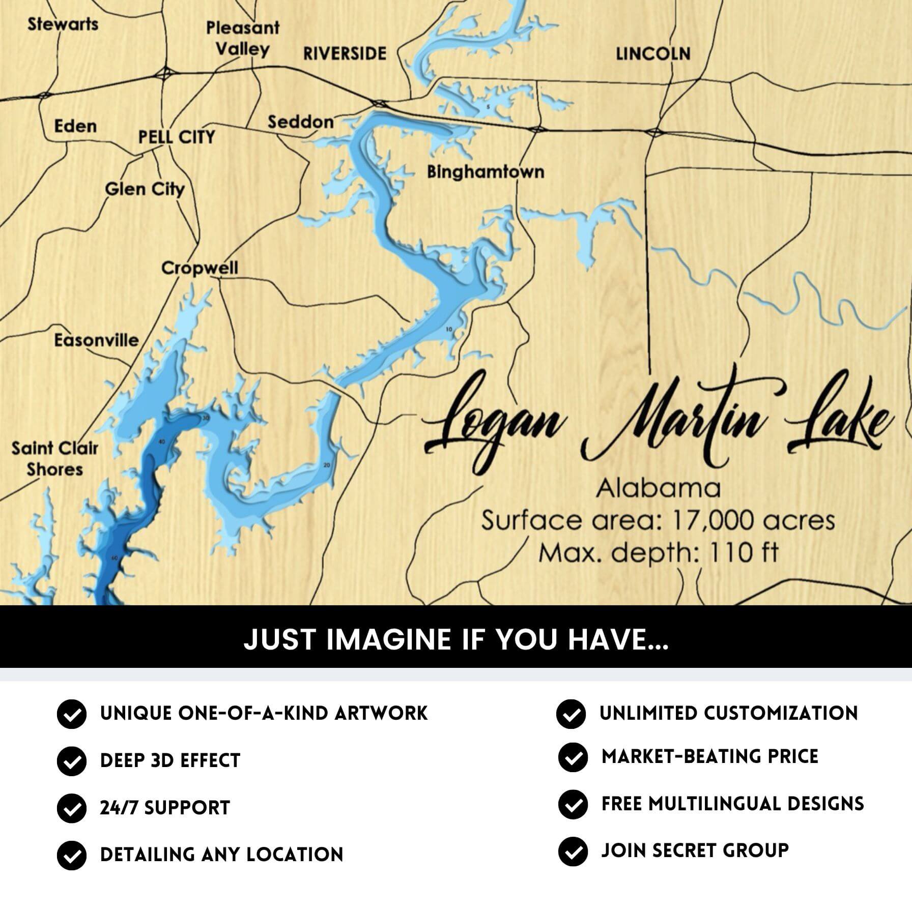 Logan Martin Lake, Alabama Laser Map File - 9 Layers - Svg/Ai/Dxf/Pdf ...