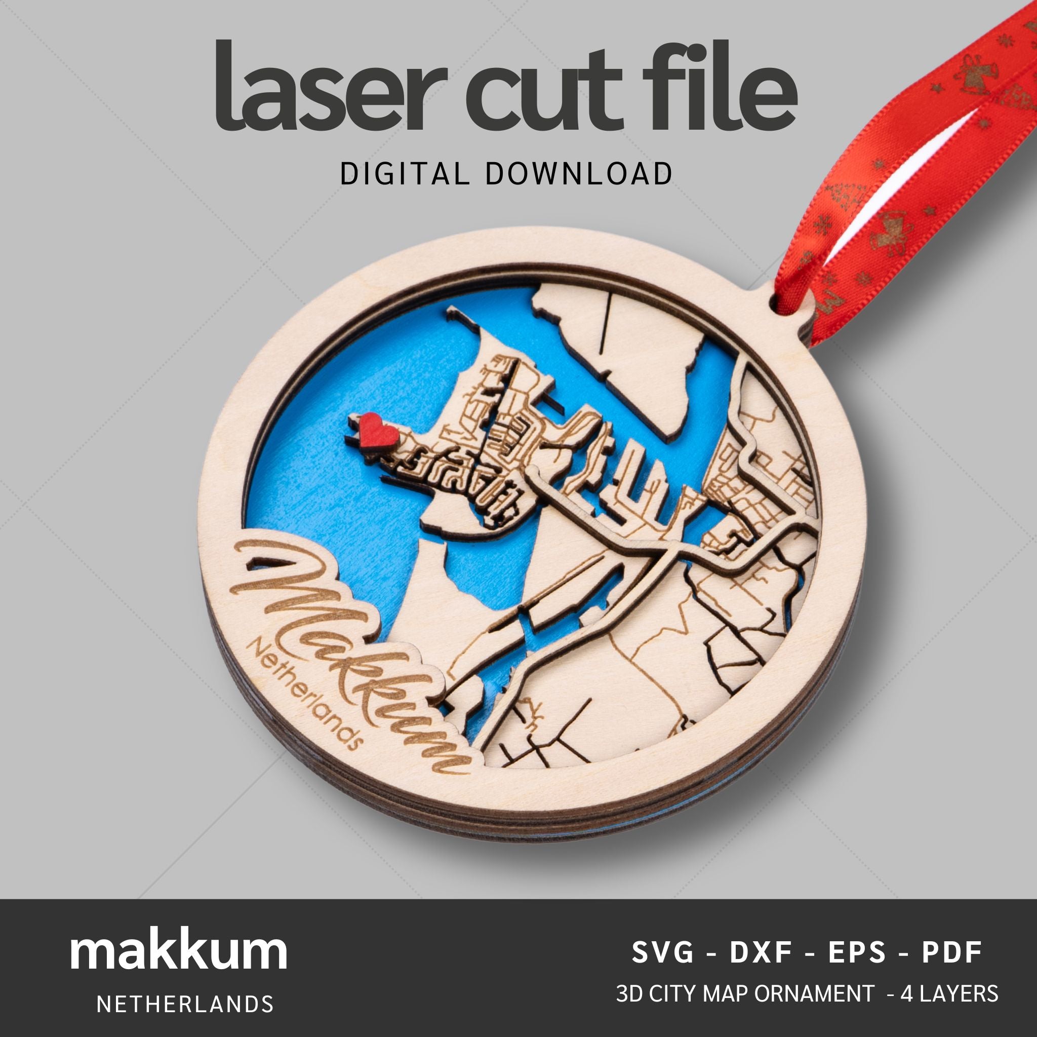 Makkum, Netherlands City Map Ornaments Files - 4 Layers - Svg/Ai/Dxf/P ...