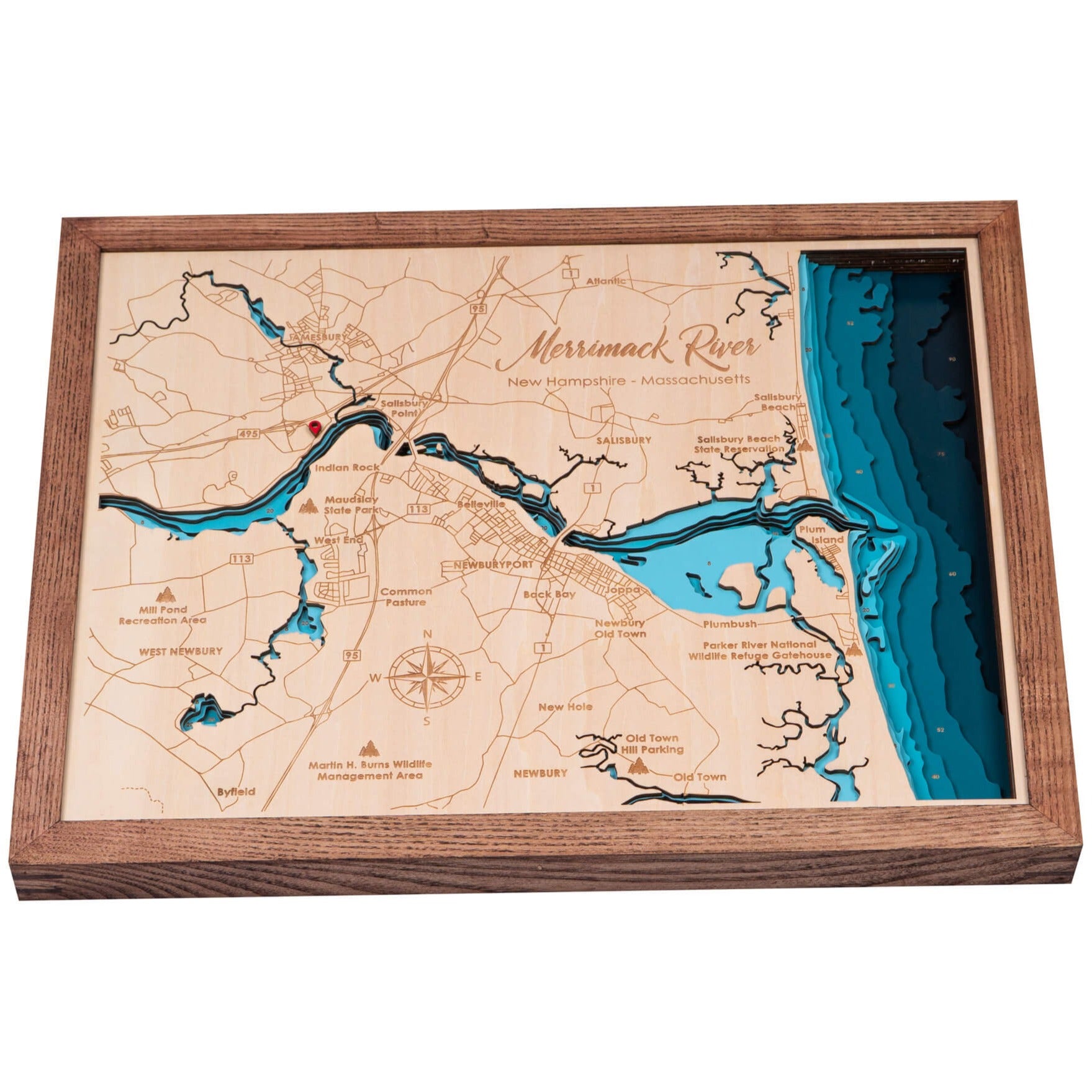 Merrimack River 3D Wooden Map - Teal - 9 Layers – My Store