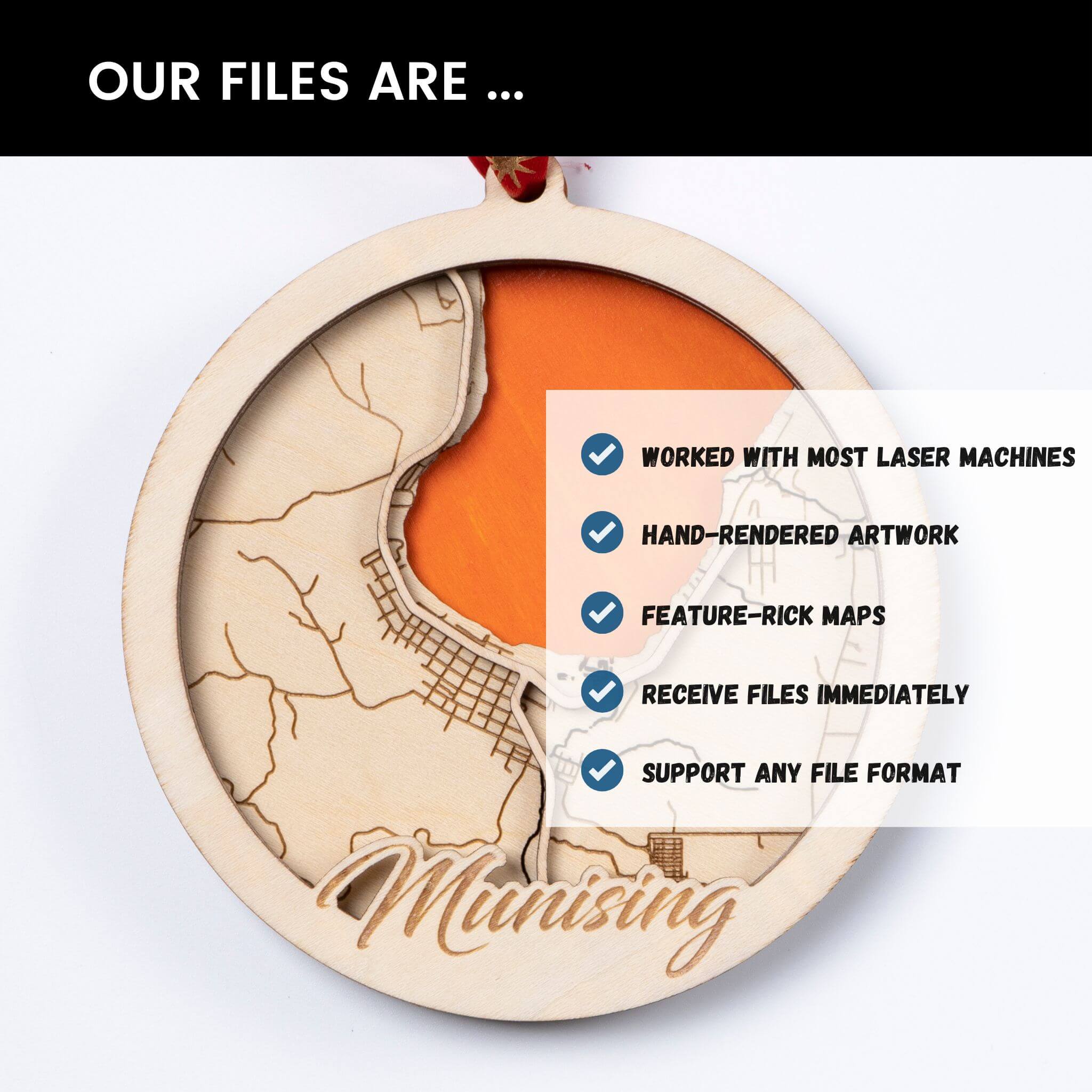 Munising, Michigan USA City Map Ornaments Files - 4 Layers - Svg/Ai/Dx ...