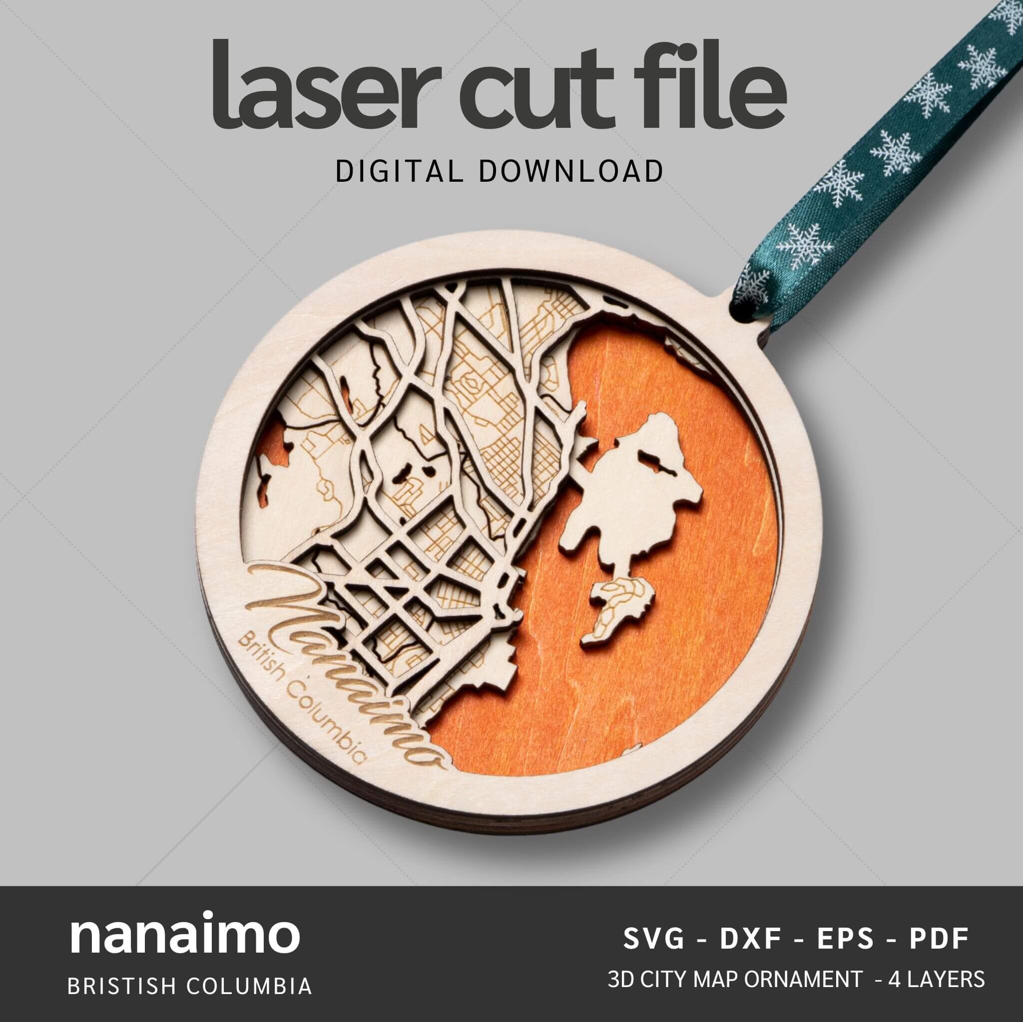 Nanaimo, BC City Map Ornaments Files - 4 Layers - Svg/Ai/Dxf/Pdf – Moc ...