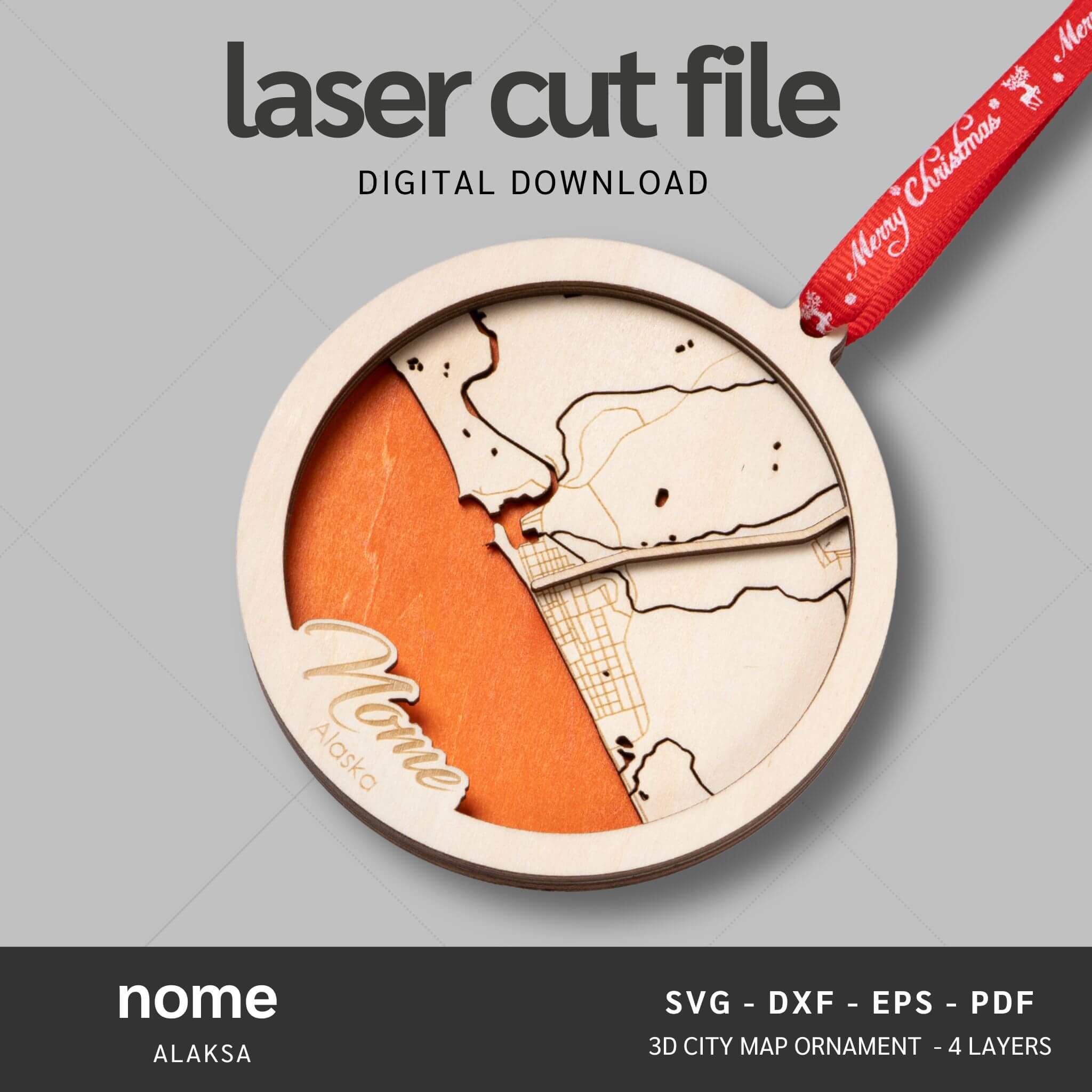 Nome, AK City Map Ornaments Files - 4 Layers - Svg/Ai/Dxf/Pdf – Moc Tho LLC