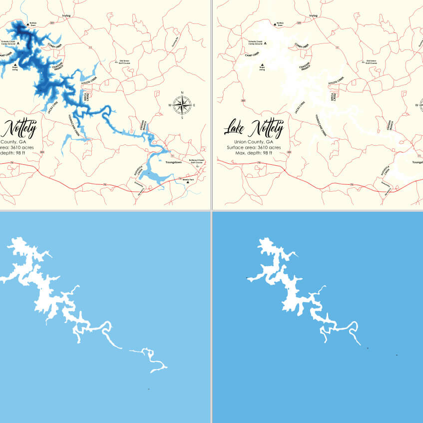 Nottely Lake, Georgia Laser Map Files - 8 Layers - Svg/Ai/Dxf/Pdf – Moc ...