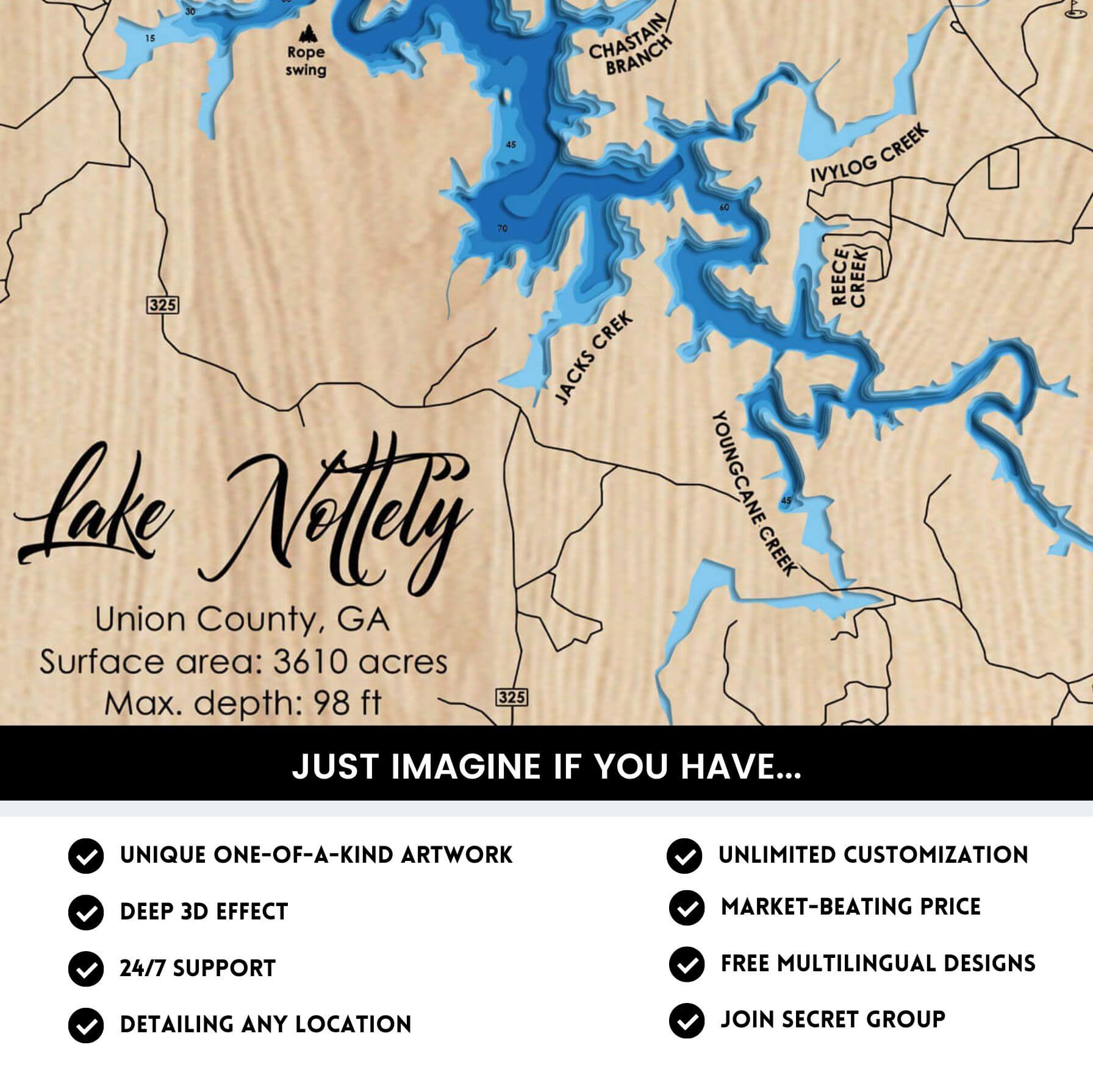 Nottely Lake, Georgia Laser Map Files - 8 Layers - Svg/Ai/Dxf/Pdf – Moc ...