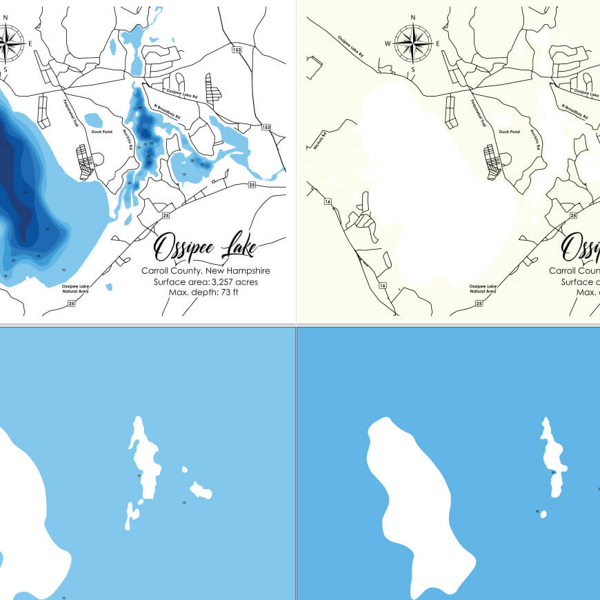 Ossipee Lake, New Hampshire Laser Map Files -7 Layers - Svg/Ai/Dxf/Pdf ...