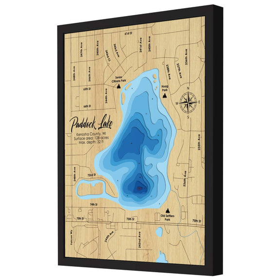 Paddock Lake, Wisconsin 3D Wooden Map - Blue – 9 Layers – Moc Tho LLC