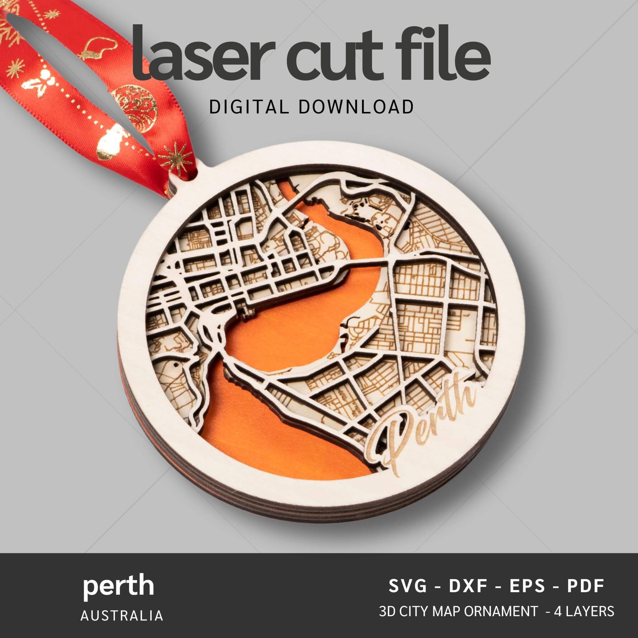 Perth, Australia City Map Ornaments Files - 4 Layers - Svg/Ai/Dxf/Pdf ...