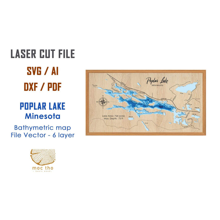 Poplar Lake, Minnesota Laser Map Files - 6 Layers - Svg/Ai/Dxf/Pdf – My ...